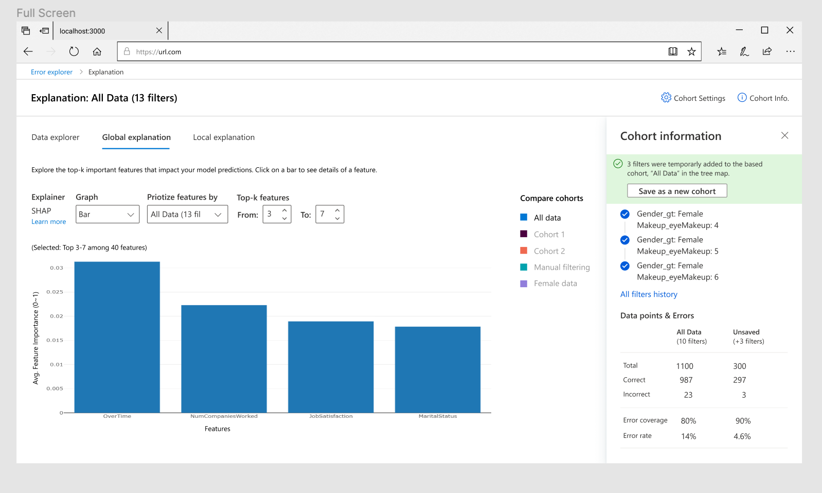 [Error Analysis] Dashboard > Data explorer > Explanation > Data explorer > filter should be ...