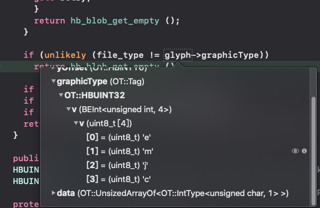 Apple Color Emoji font, in the SBIX table found glyph's graphicType ...