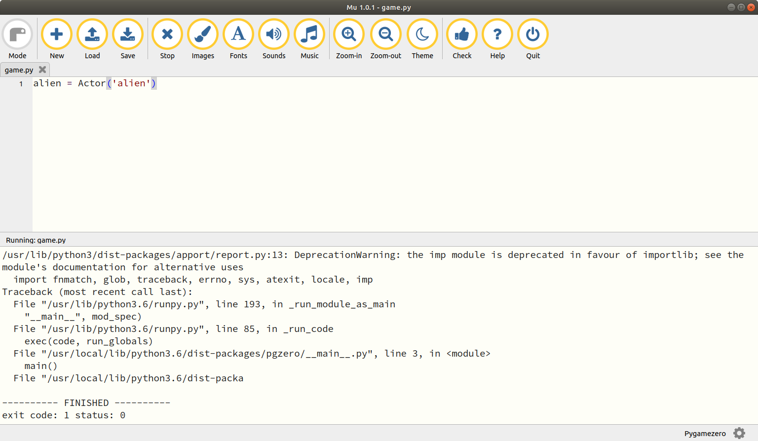 pgzero mode error shows truncated stack trace · Issue #706 · mu-editor ...