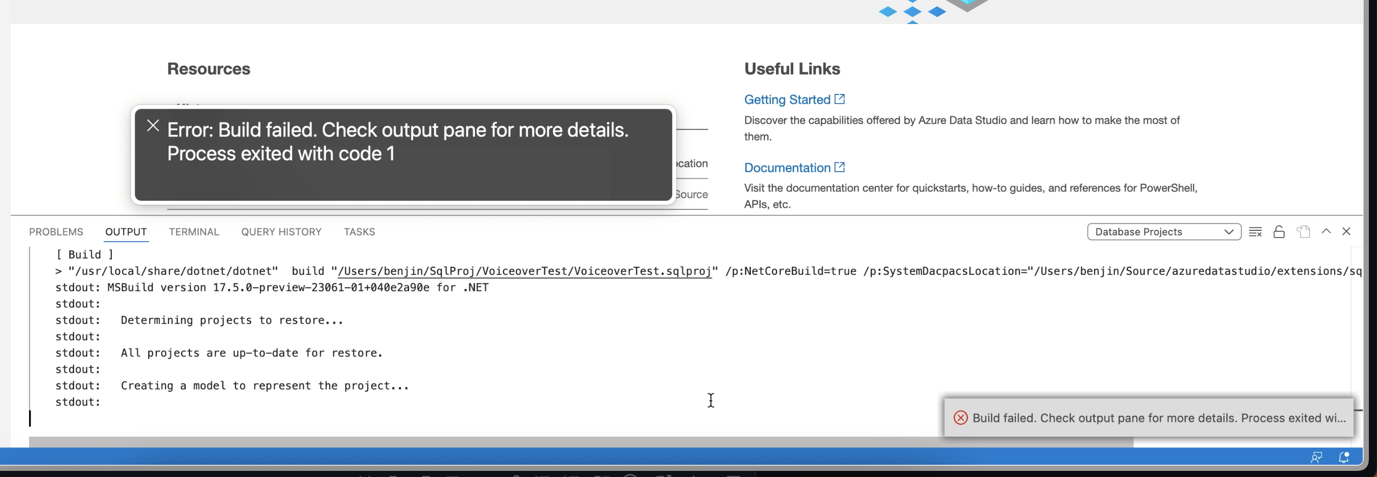 A11y_SQLdatabase projects extension_Publish_Generate script_Status Messages: Voiceover is not ...