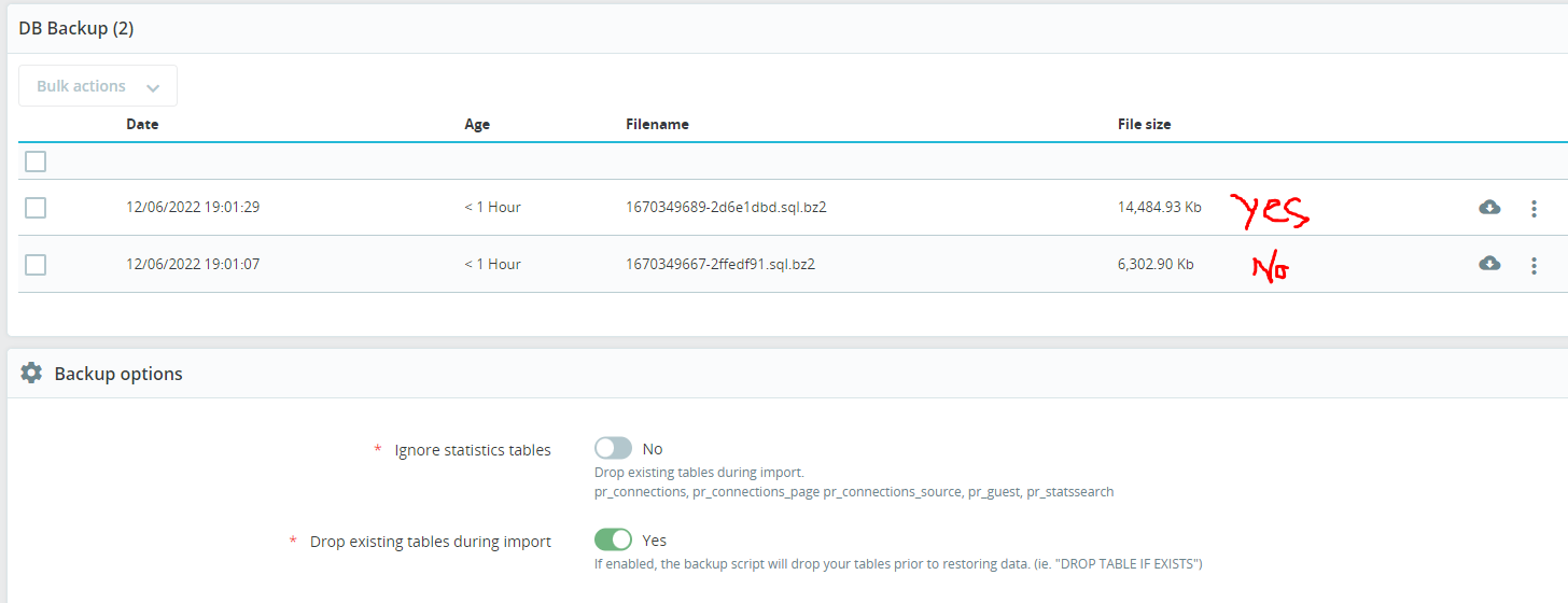 DB Backup > "Ignore statistics tables" switch works as contrary · Issue #30514 · PrestaShop ...