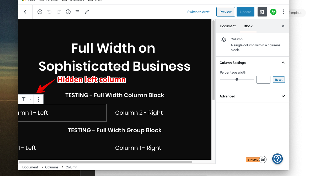 Sophisticated Business: Full Width Breaks Editor · Issue #1847 · Automattic/themes · GitHub