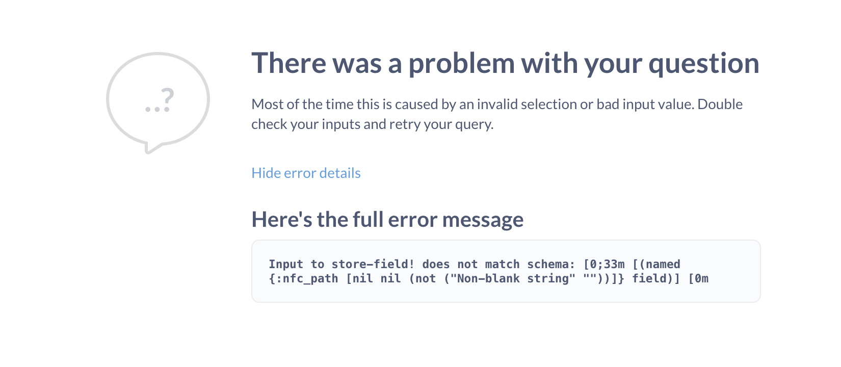 Input To Store Field Does Not Match Schema · Issue 22873 · Metabasemetabase · Github 