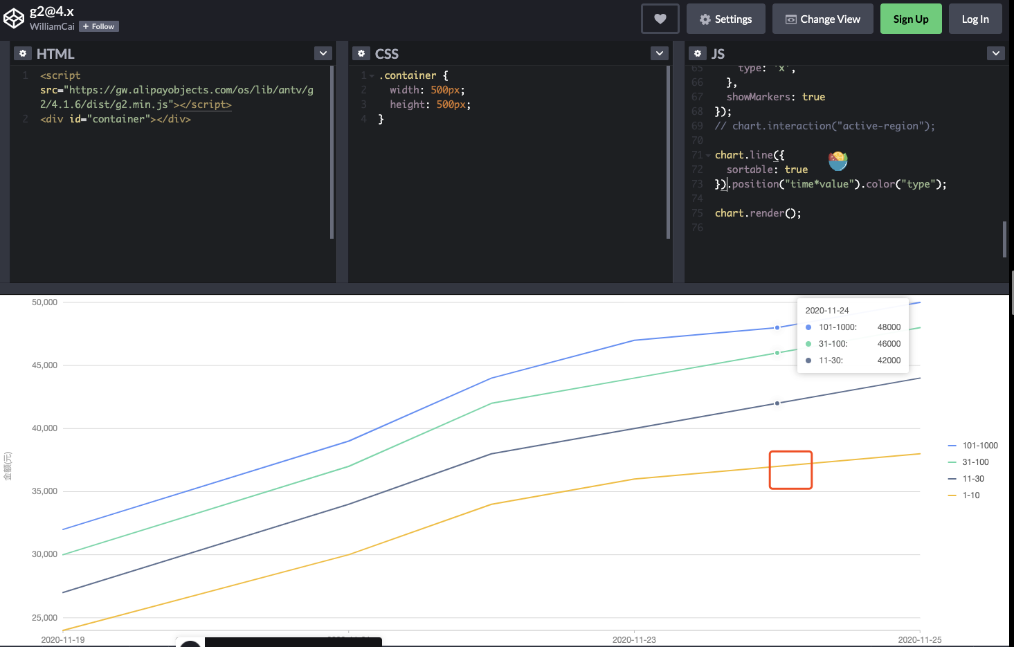 xField data should be sorted when xAxis.type is time or timeCat · Issue #3194 · antvis/G2 · GitHub