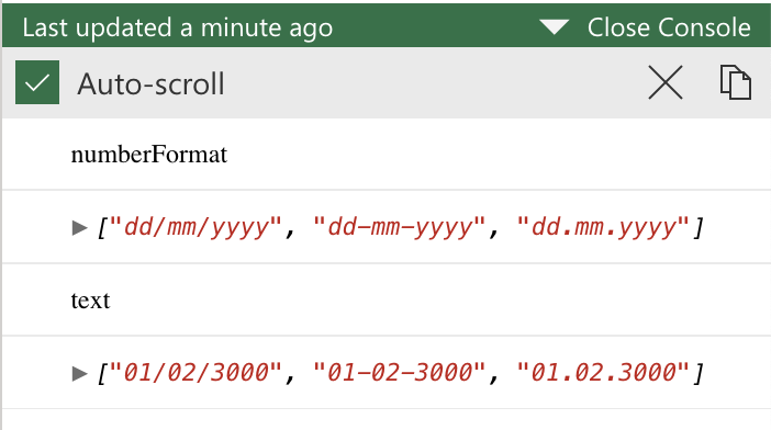Setting and getting `Range.numberFormat` for a date format gives inconsistent results in Excel ...