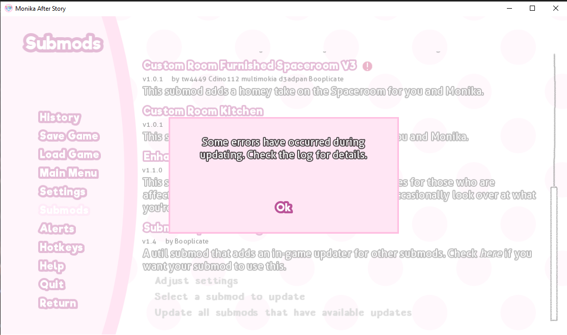 After Launching MAS, I am unable to update custom rooms from v1.01 to v1.02 using the submod ...