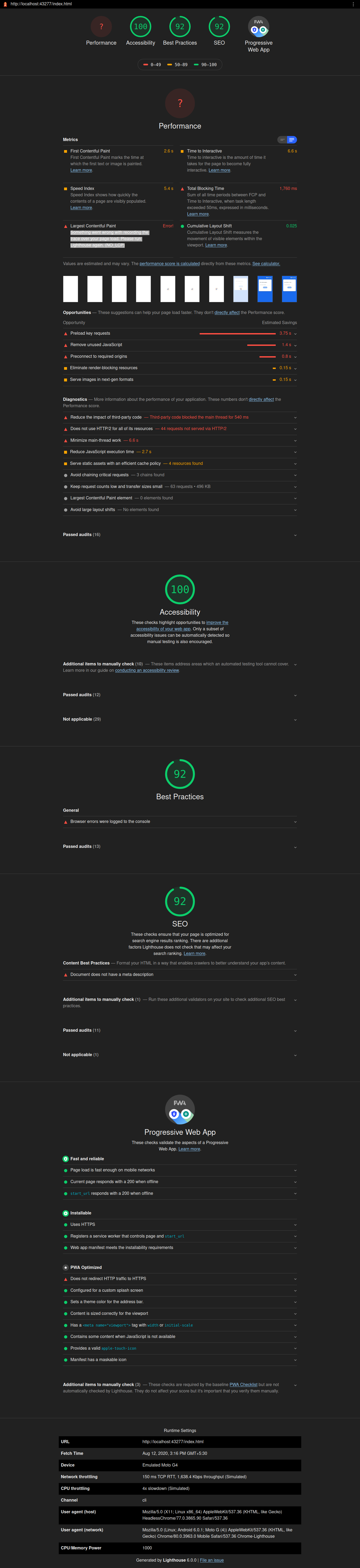 Something went wrong with recording the trace over your page load. Please run Lighthouse again ...