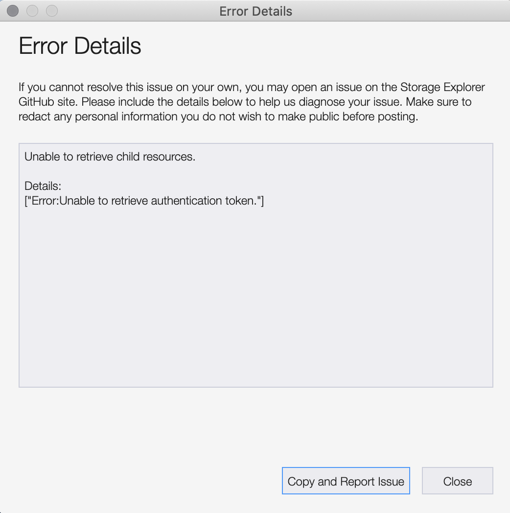 Unable to retrieve child resources. Details: ["Error:Unable to retrieve authentication token ...