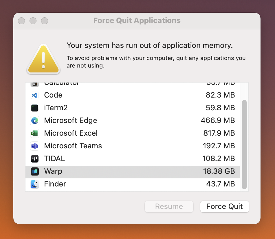 Core: Memory Leak · Issue #232 · warpdotdev/Warp · GitHub