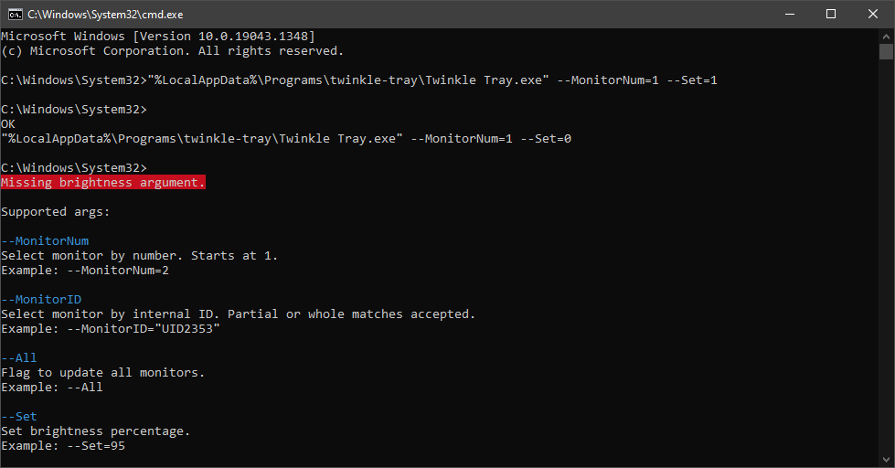 --Set=0 not working. (Missing brightness argument.) · Issue #275 ...