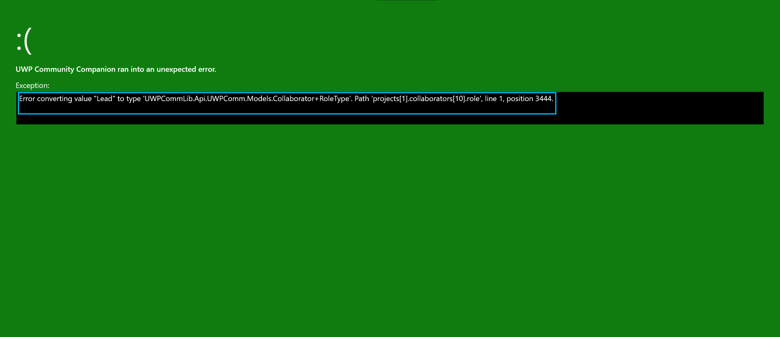 Crash Error Converting Value Lead To Type UWPCommLib Api UWPComm