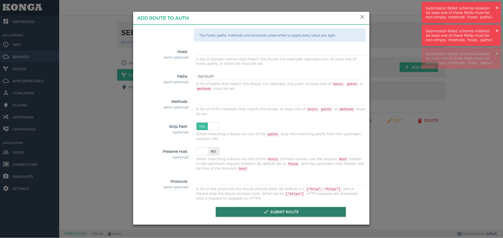create route reqest params missing. docker release tag: next · Issue #216 · pantsel/konga · GitHub