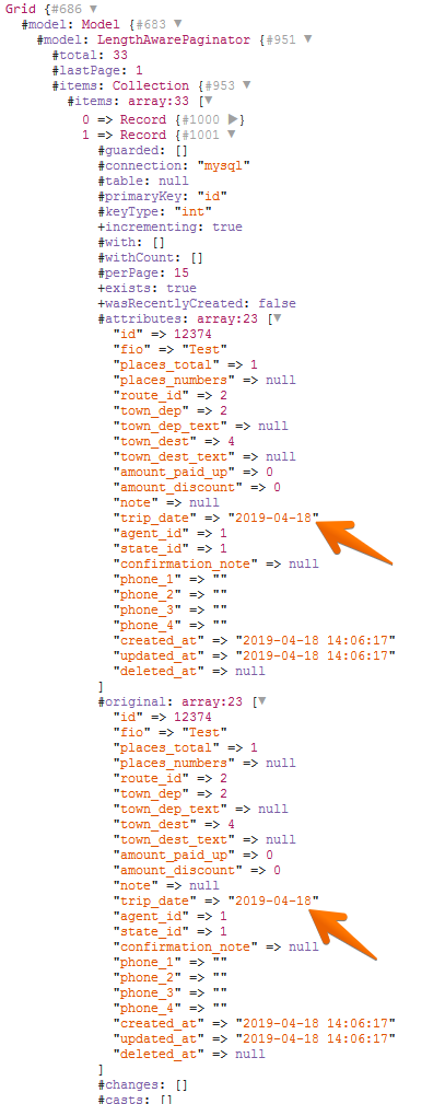 Grid - Actions - row - getOriginal() returns modified by accessor data ...