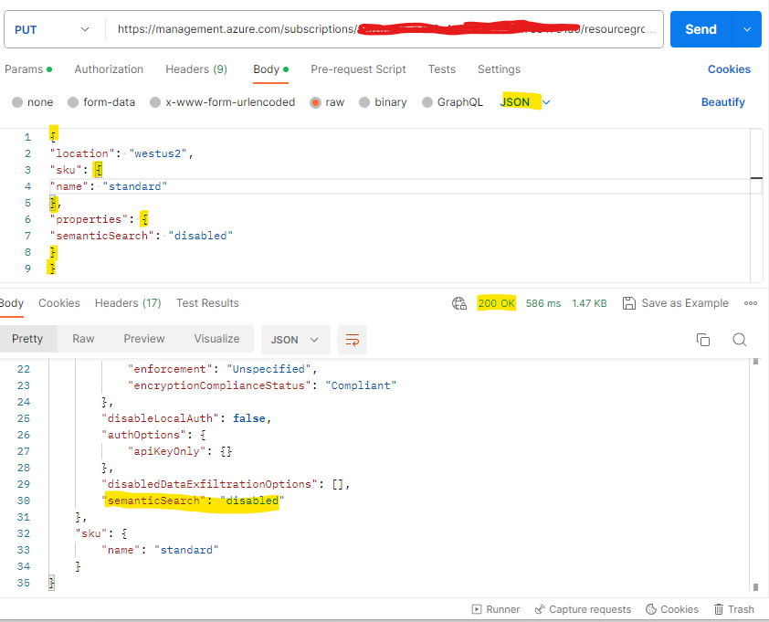 Disabling Semantic search code does not work. · Issue #111104 · MicrosoftDocs/azure-docs · GitHub