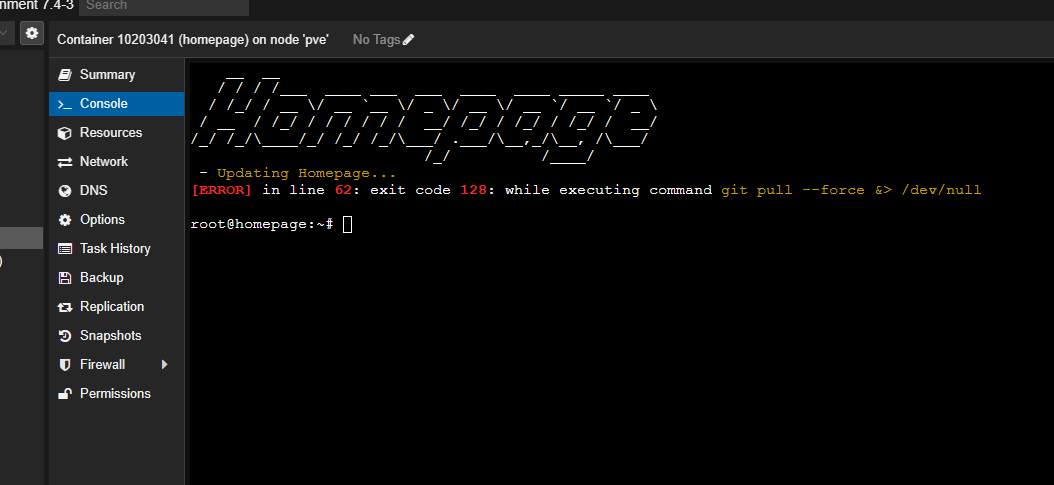 Error updating Homepage LXC · Issue #1395 · tteck/Proxmox · GitHub