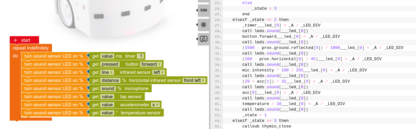 Various small bugs in Thymios Code Generation · Issue #1389 · OpenRoberta/openroberta-lab · GitHub