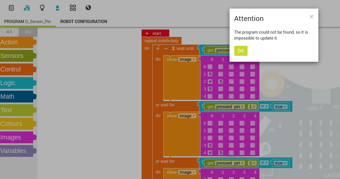 Example programs cannot be updated · Issue #783 · OpenRoberta/openroberta-lab · GitHub