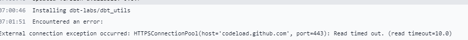 [CT-2292] [Bug] HTTPSConnectionPool(host='hub.getdbt.com', port=443): Max retries exceeded with ...
