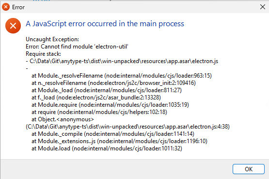 Anytype for Windows built from source fails to open: util.js not found ...