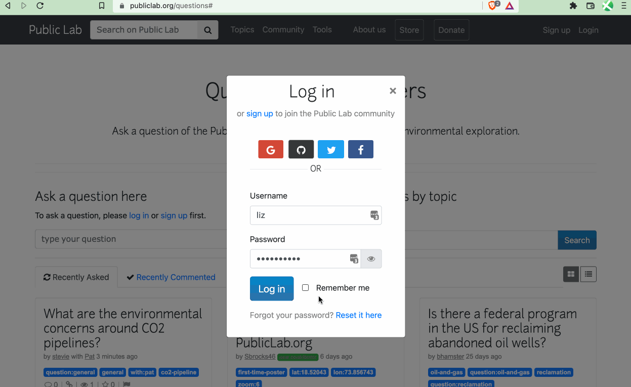 Inconsistent log-in experience between browsers · Issue #11099 · publiclab/plots2 · GitHub