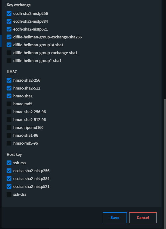 [Feature request] New editbox in SSH connections to force connection options and enable legacy ...