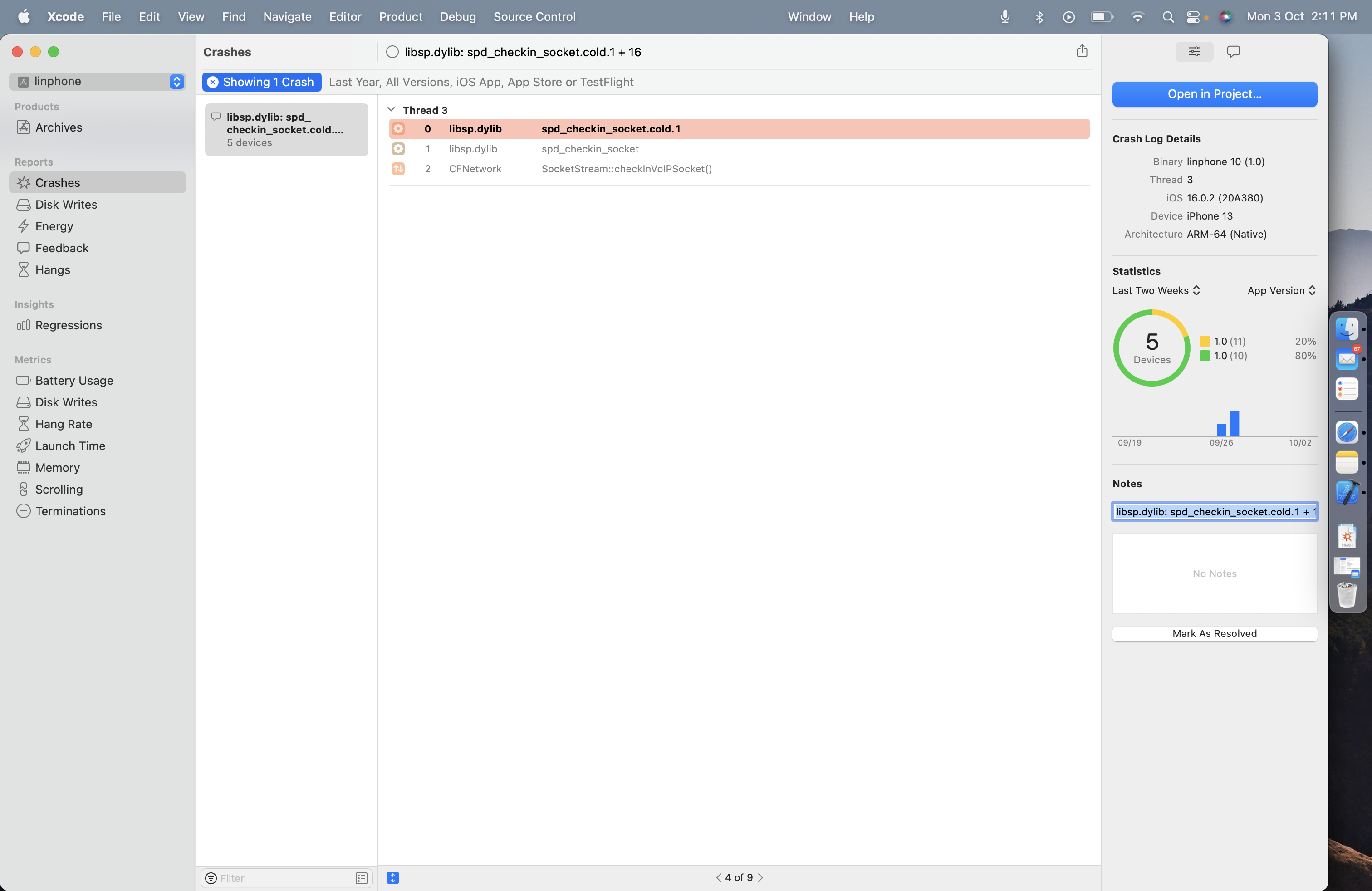 App Crashed on iOS 16 version · Issue #839 · BelledonneCommunications/linphone-iphone · GitHub