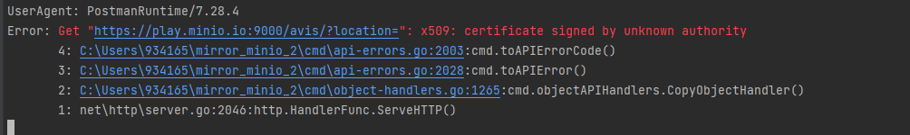 getting Error: Get "https://play.minio.io:9000/avis/?location=": x509: certificate signed by ...