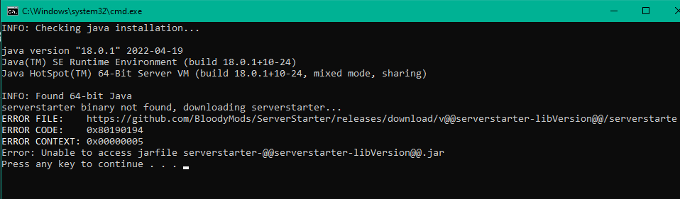 Server not starting, cant find java · Issue #64 · BloodyMods/ServerStarter · GitHub
