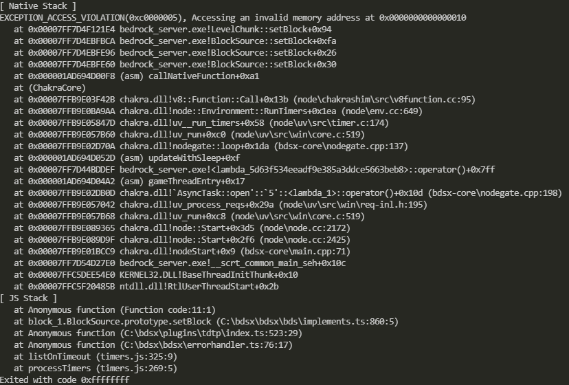 Setting a block to air causes a crash. · Issue #327 · bdsx/bdsx · GitHub