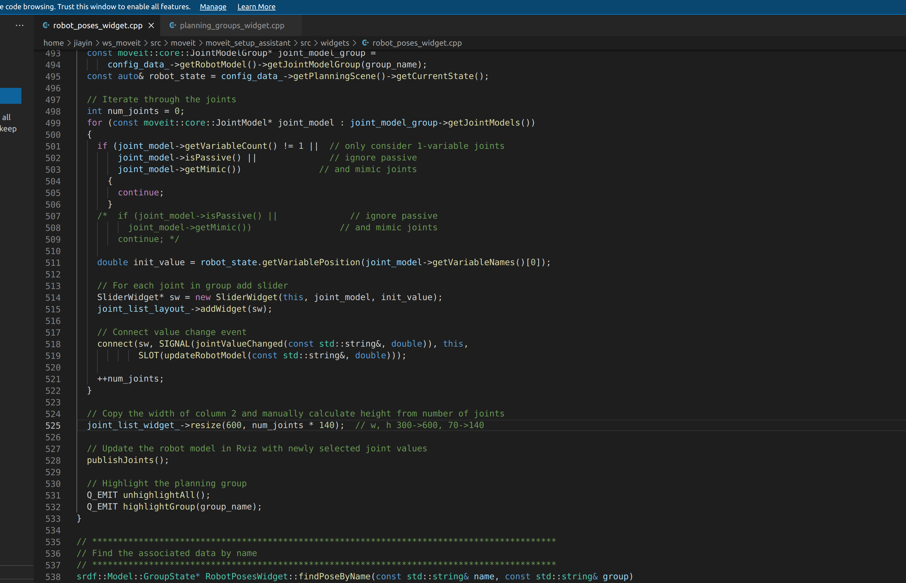 The issue of moveit_setup_assistant gui in defining the robot pose- joint label, joint value and ...