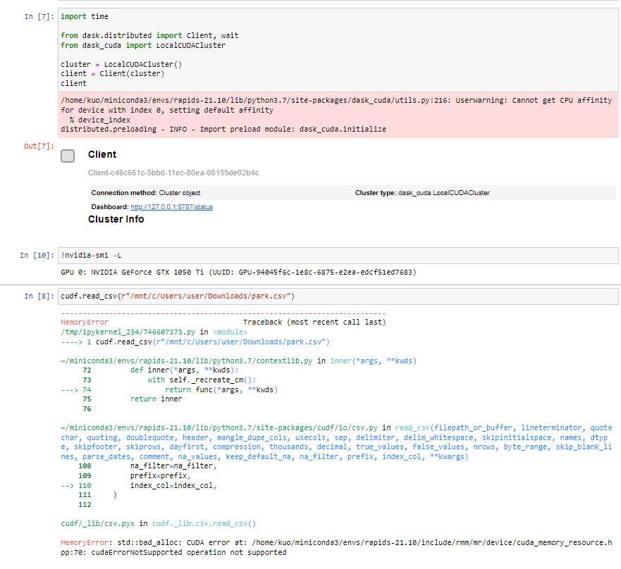 Get warning on wsl2 ubuntu18 · Issue #816 · rapidsai/dask-cuda · GitHub