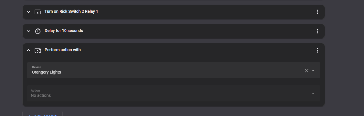 When setting up a new automation I am now unable to select actions for existing defined Light ...