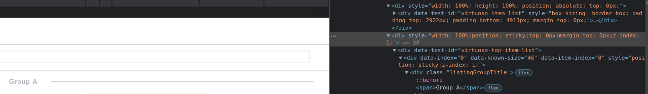 [BUG] GroupedVirtuoso group content sticky missing z-index · Issue #486 · petyosi/react-virtuoso ...