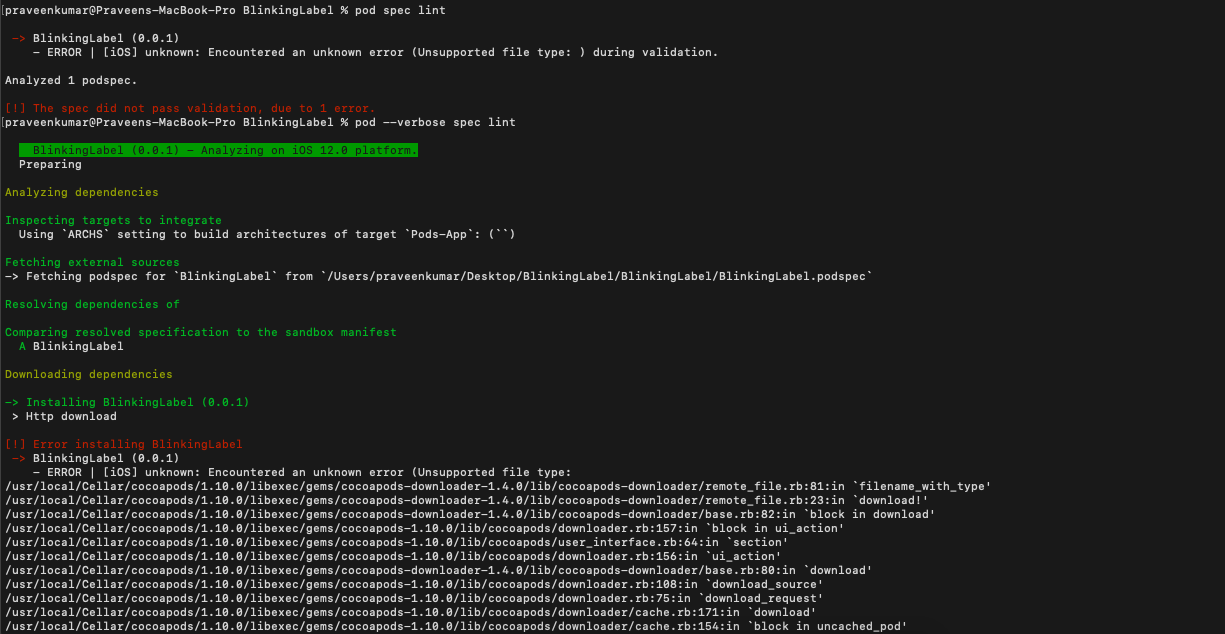 ERROR | [OSX] unknown: Encountered an unknown error (Unsupported file type: ) during validation ...