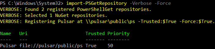 Import-PSGetRepository fails silently to import UNC based PowerShellGet v2 repositories on ...