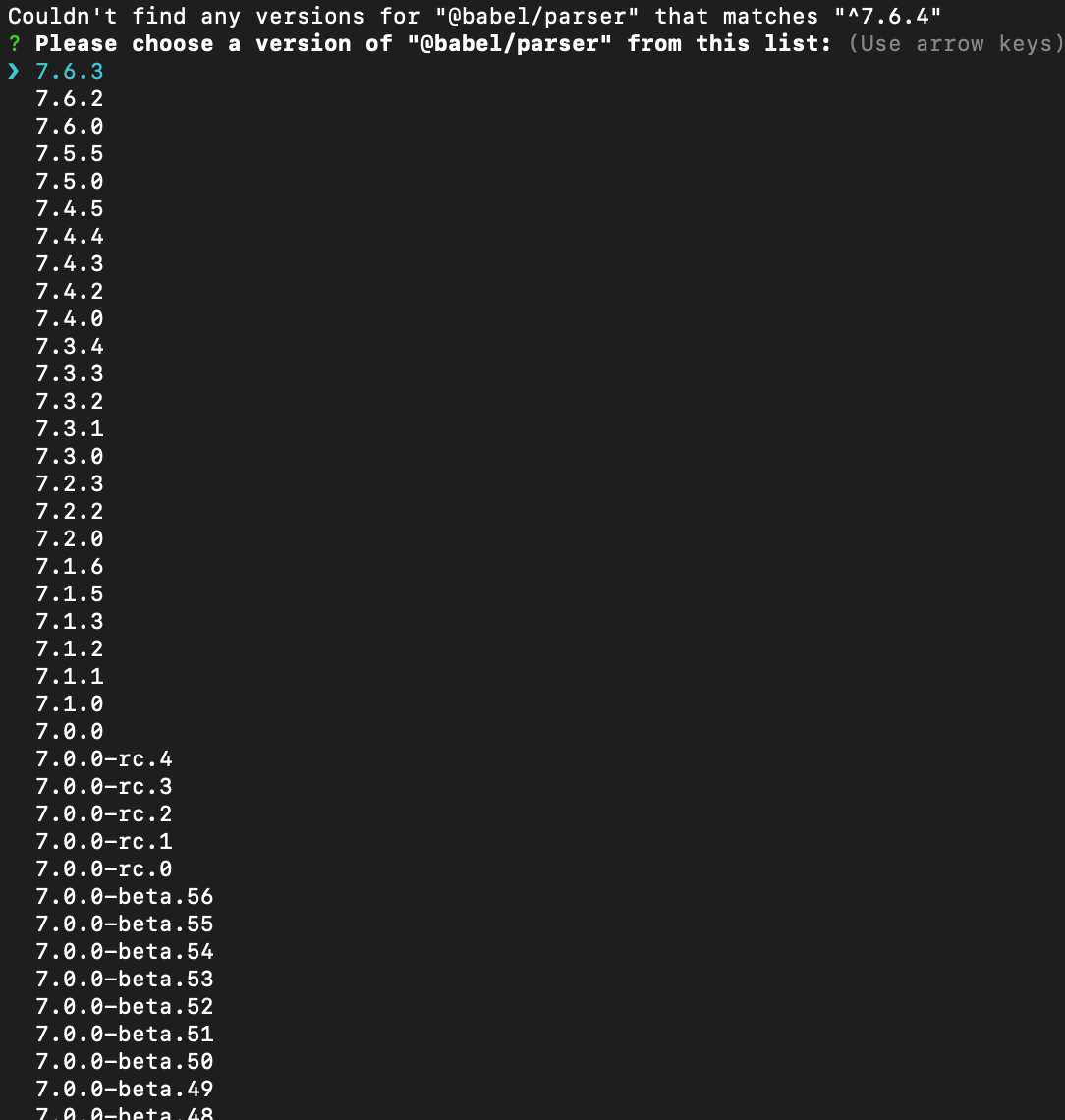 No Matching Version Found For Babelgenerator764 · Issue 7806 · Facebookcreate React App
