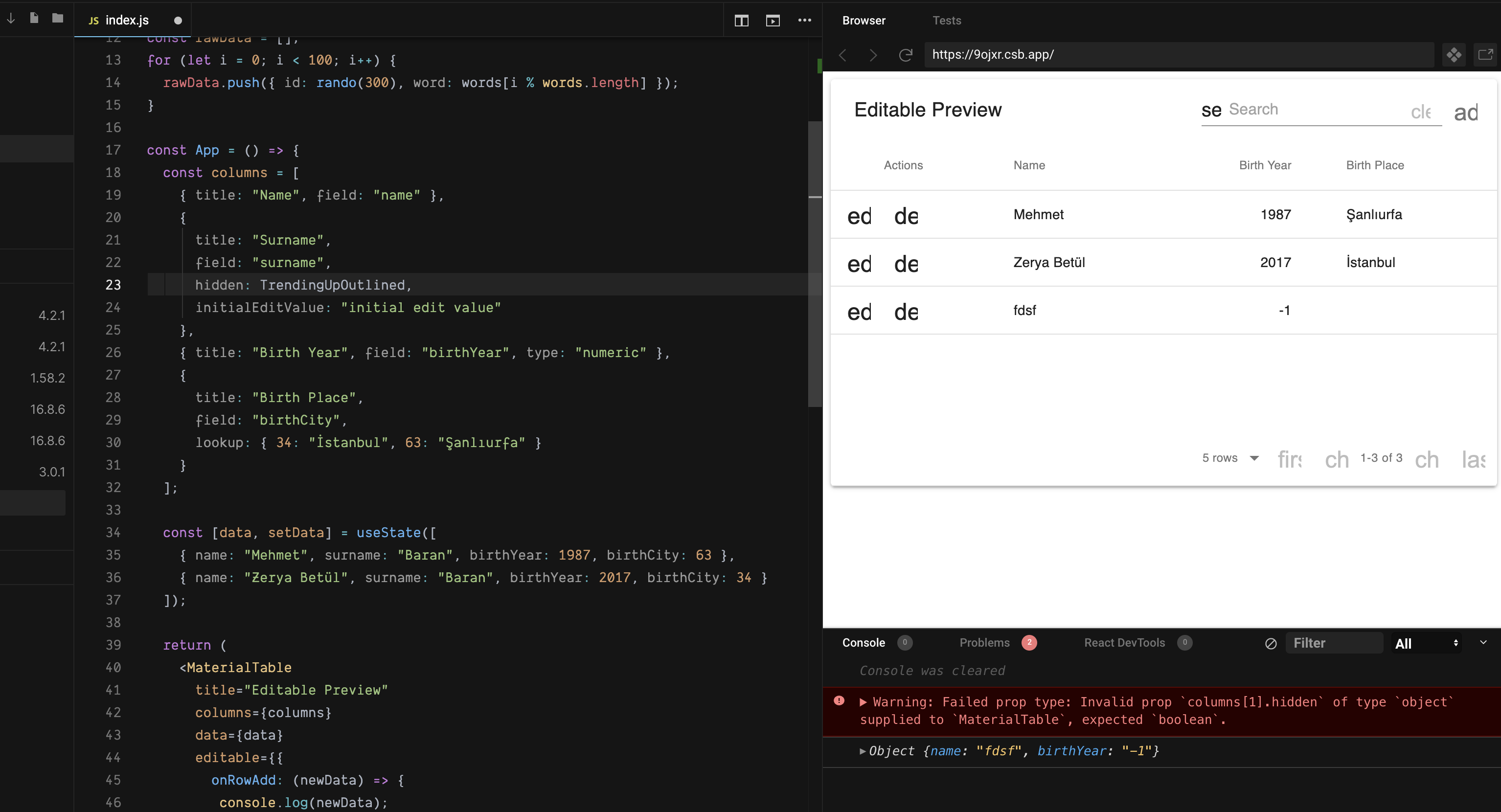 Hidden Column field does not get reported to onRowAdd · Issue #2160 · mbrn/material-table · GitHub