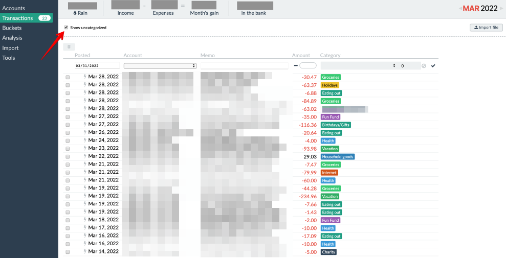 Categorized transactions showing as uncategorized and not connected to ...