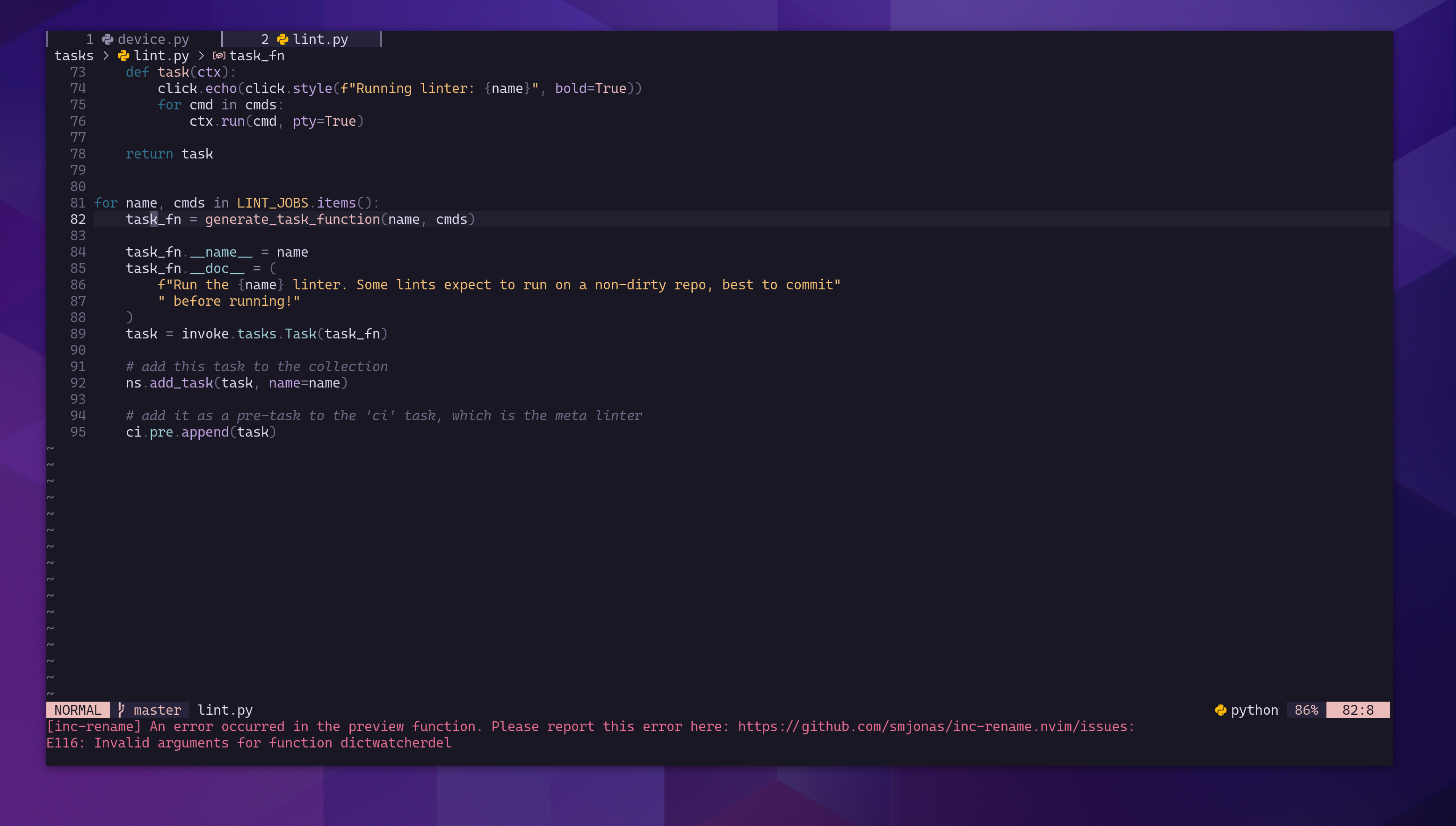 E116: Incompatible with traces.vim: Invalid arguments for function ...