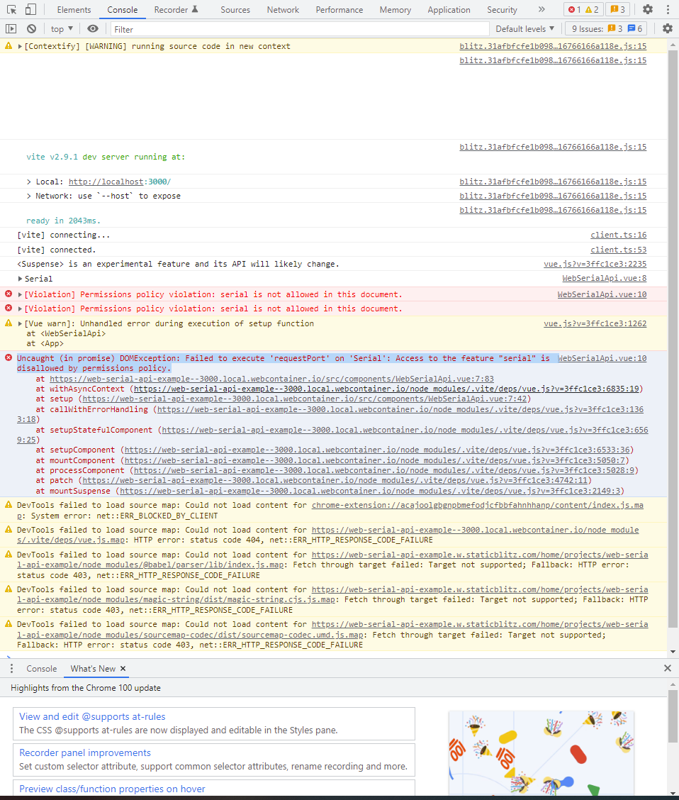 Chrome: Web Serial API is not Available · Issue #663 · stackblitz/webcontainer-core · GitHub