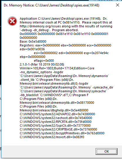 Windows 10 crash when using gcc -o for files · Issue #2198 · DynamoRIO/drmemory · GitHub
