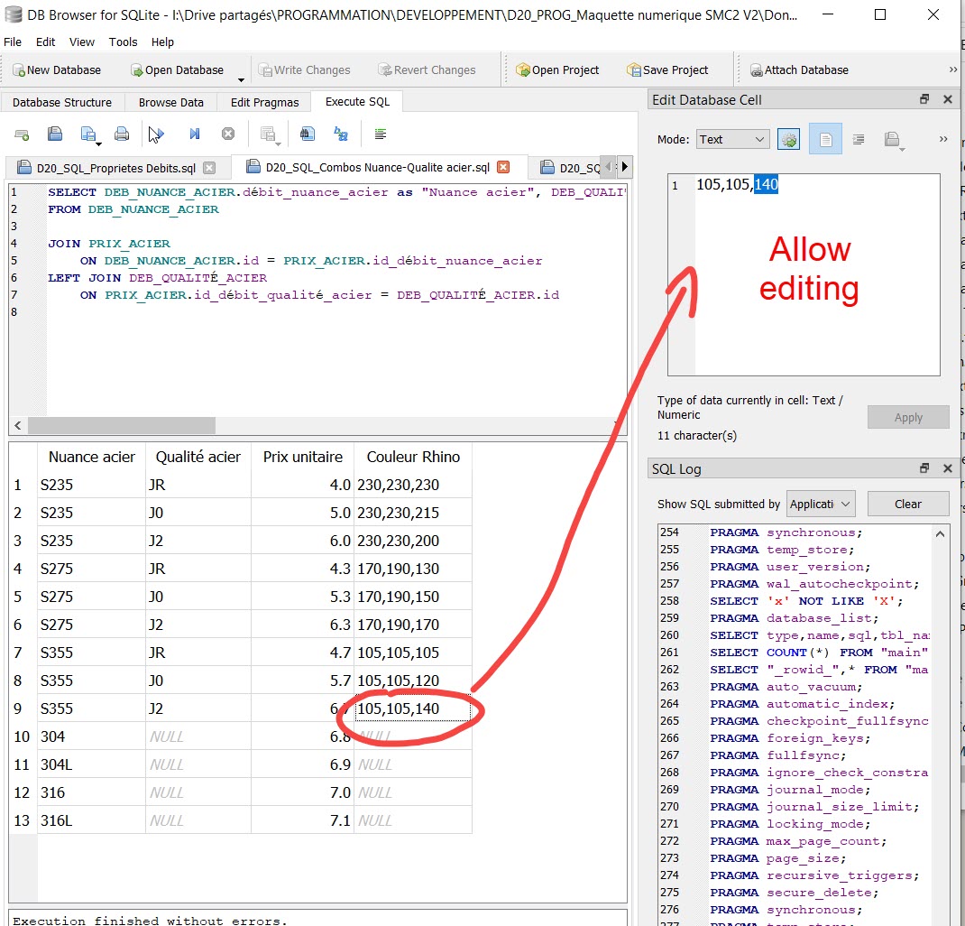 Allow cell Editing in results of SQL queries · Issue #2723 · sqlitebrowser/sqlitebrowser · GitHub