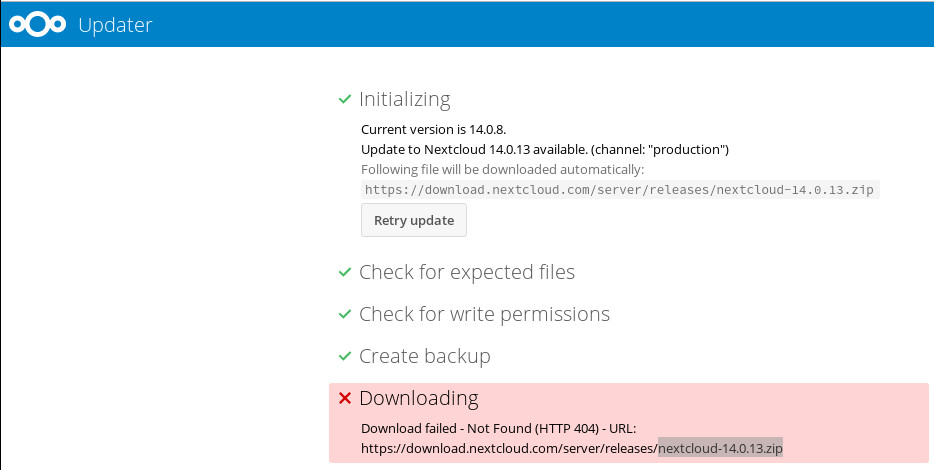 Updater failing cause of Download file missing · Issue #16281 · nextcloud/server · GitHub