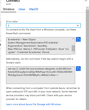 Connect using New-PSDrive from the Portal (Azure File Share) needs ...