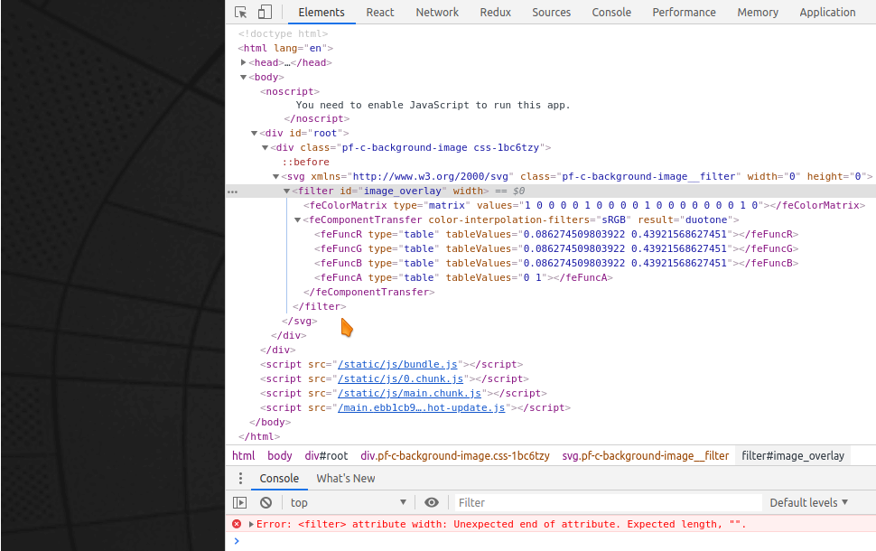 PF4 BackgroundImage Error: attribute width: Unexpected end of attribute. Expected length ...