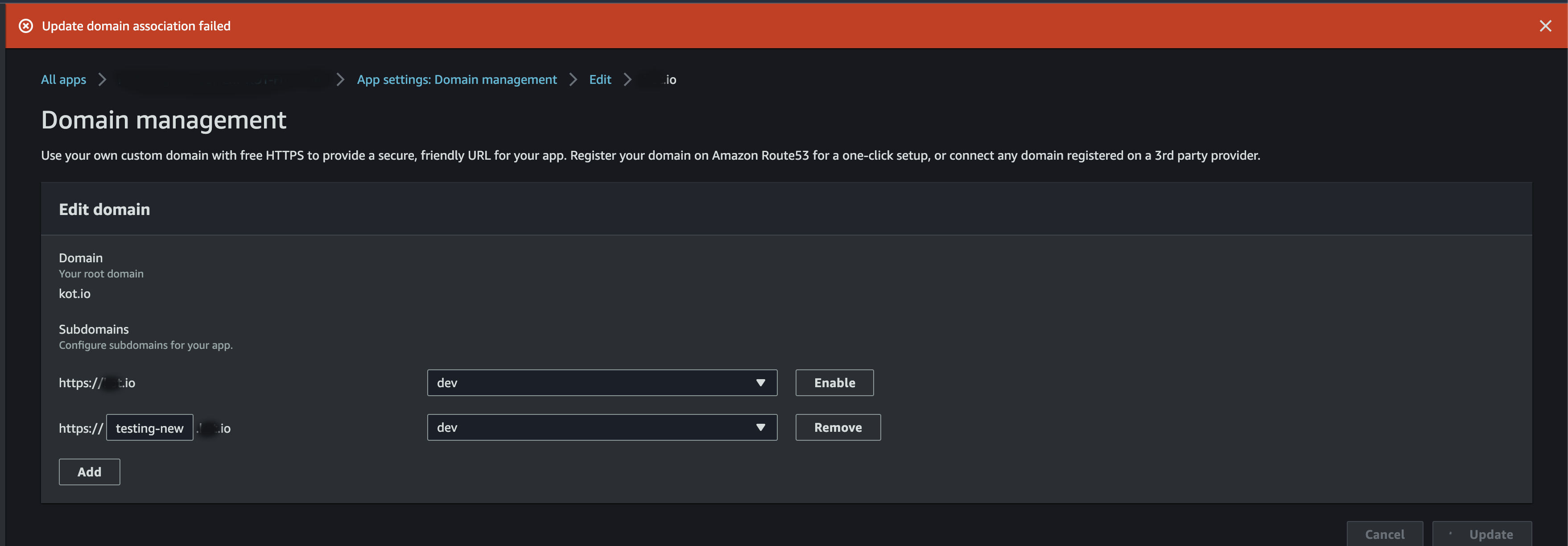 Domain Activation Is Failed Unable To Add Subdomains With A Domain Name Hosted In Another Aws