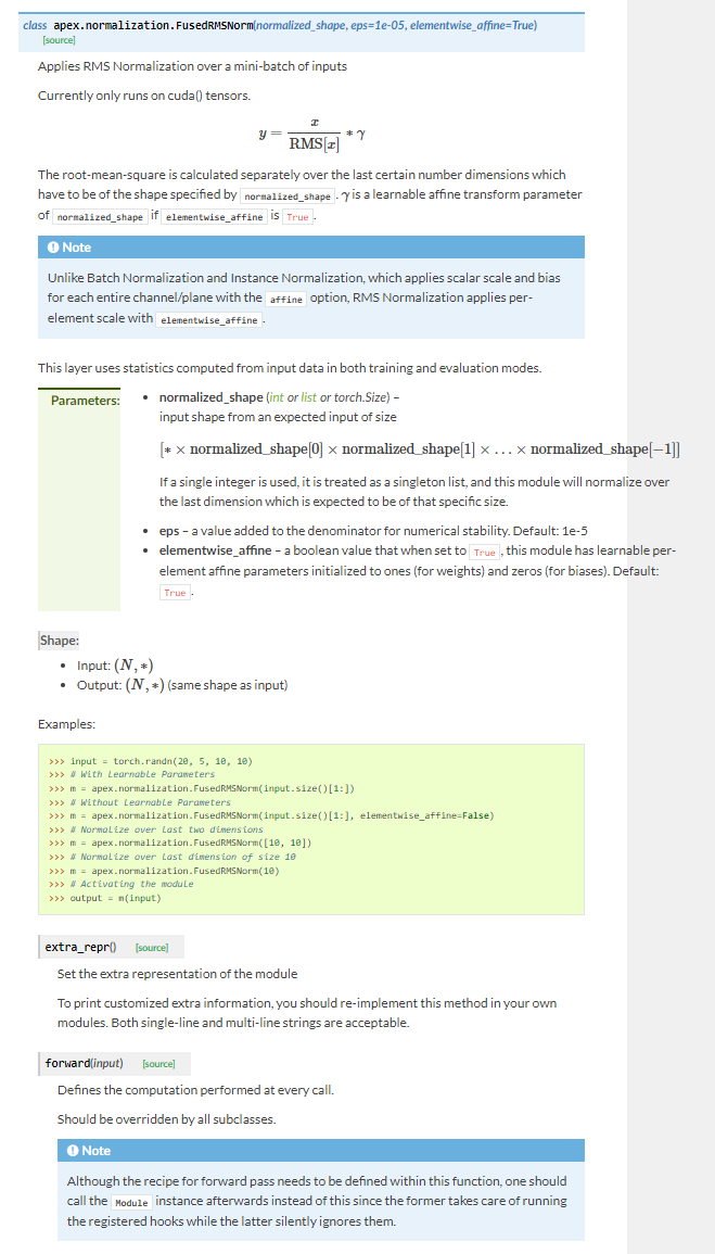 fix and generate docs for FusedRMSNorm by eqy · Pull Request #1285 ...