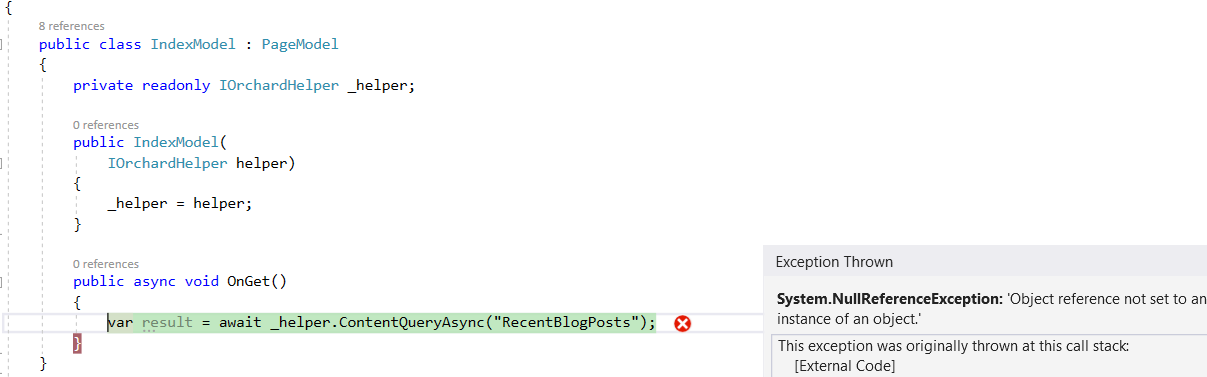 IOrchardHelper throw null error with a simple query · Issue #8013 · OrchardCMS/OrchardCore · GitHub