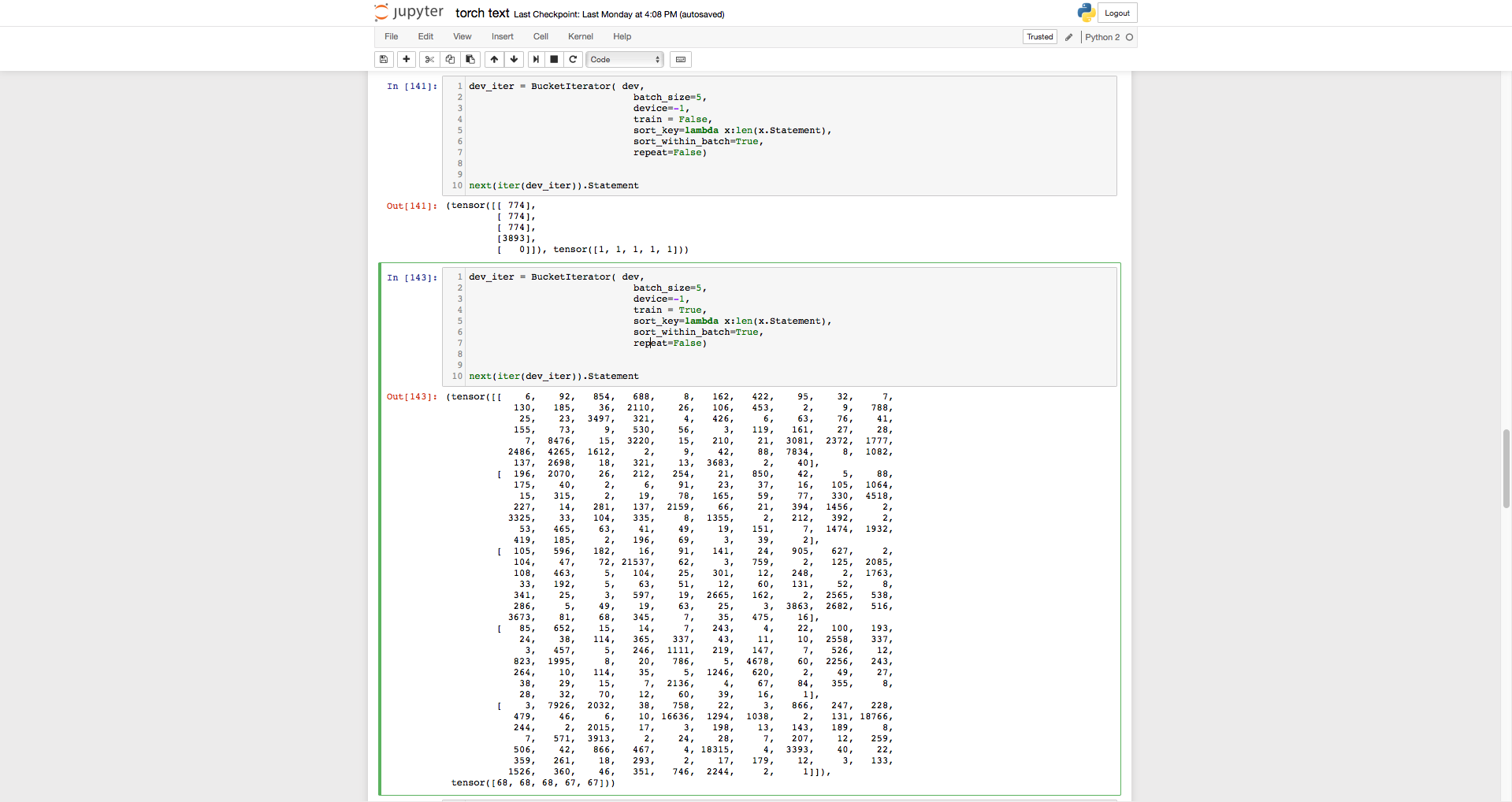 BucketIterator class method splits bug · Issue #352 · pytorch/text · GitHub