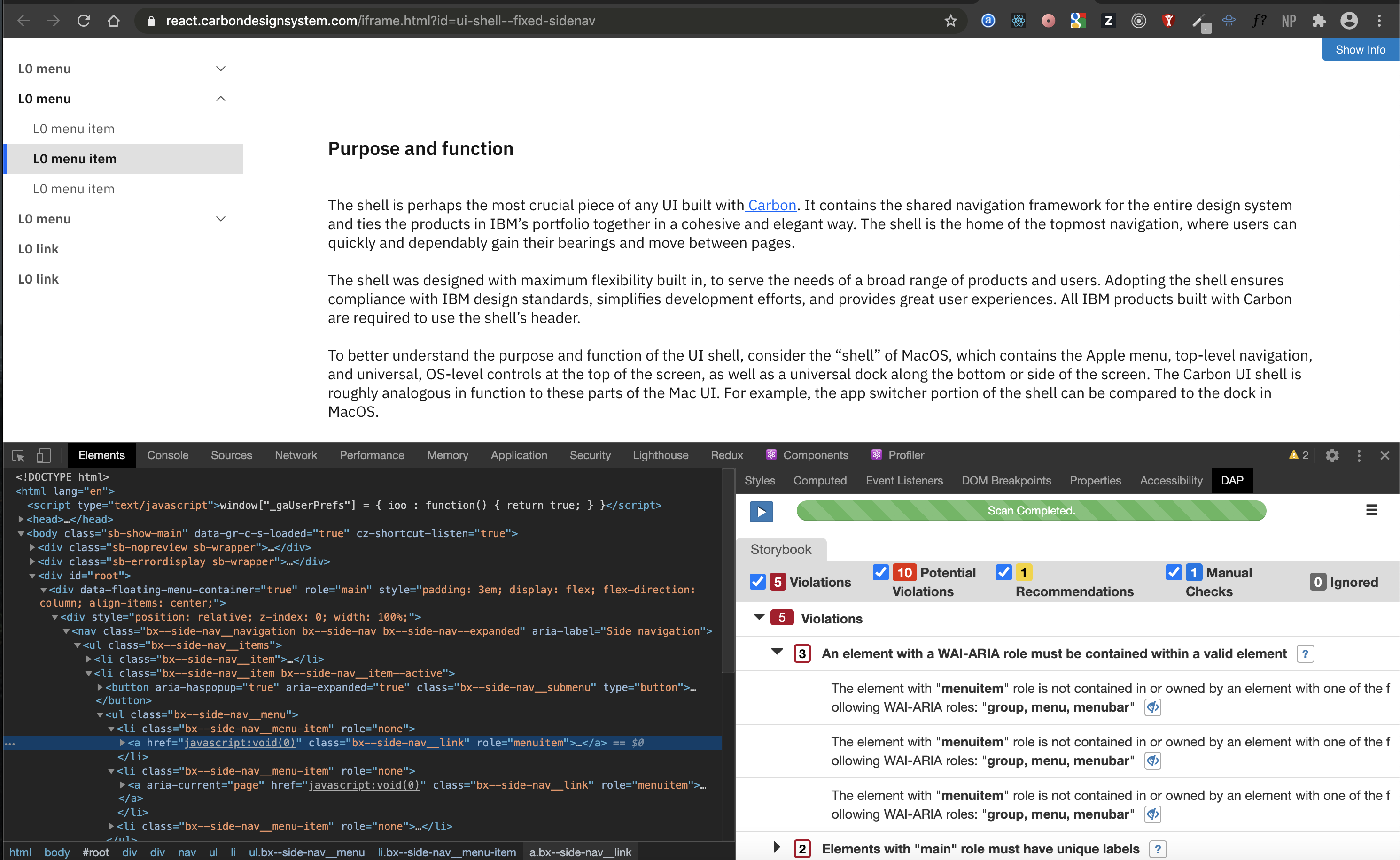 Sidenavmenuitem Doesnt Pass Ibms Dap Role Hierarchy Test · Issue 4944 · Carbon Design System